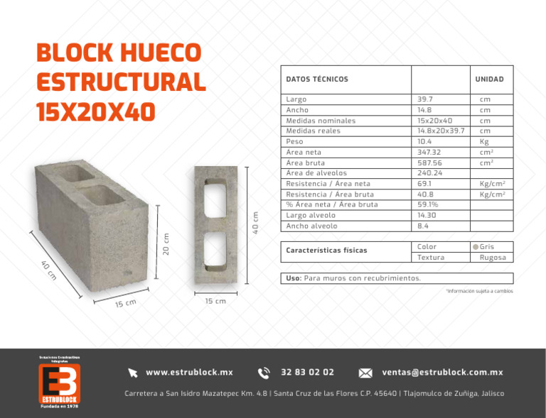 Especificaciones de Block 15x20x40 | PDF
