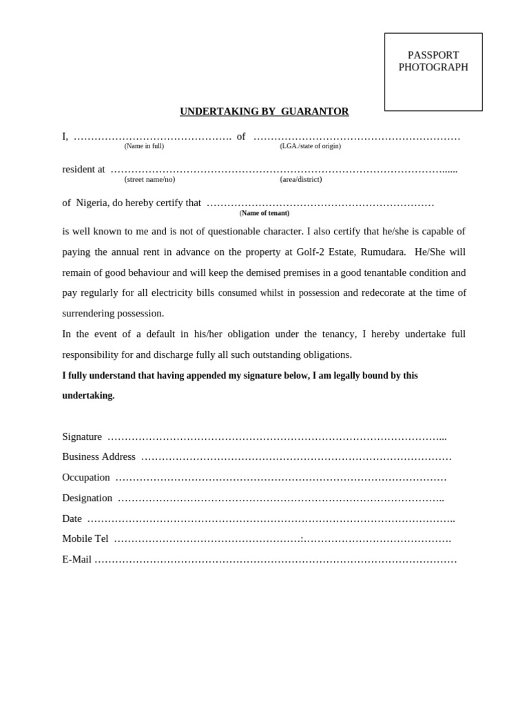 Undertaking by Guarantor 2021 | PDF