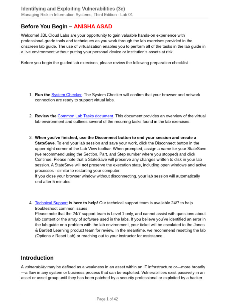 Identifying and Exploiting Vulnerabilities (3e) - Lab01 - Identifying - and - Exploiting ...
