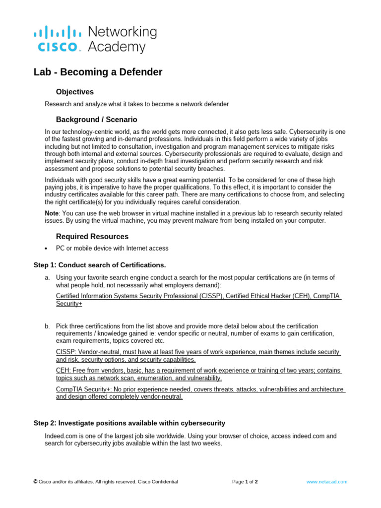 1.2.2.5 Lab - Becoming A Defender | PDF | Security | Computer Security