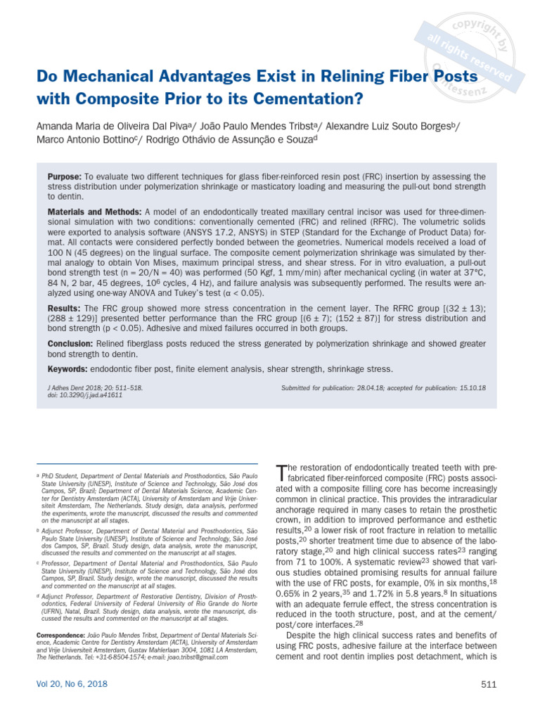 Do Mechanical Advantages Exist in Relining Fiber Posts | PDF | Stress ...