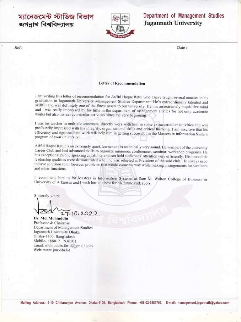 LOR of Asiful Haque Ratul | PDF
