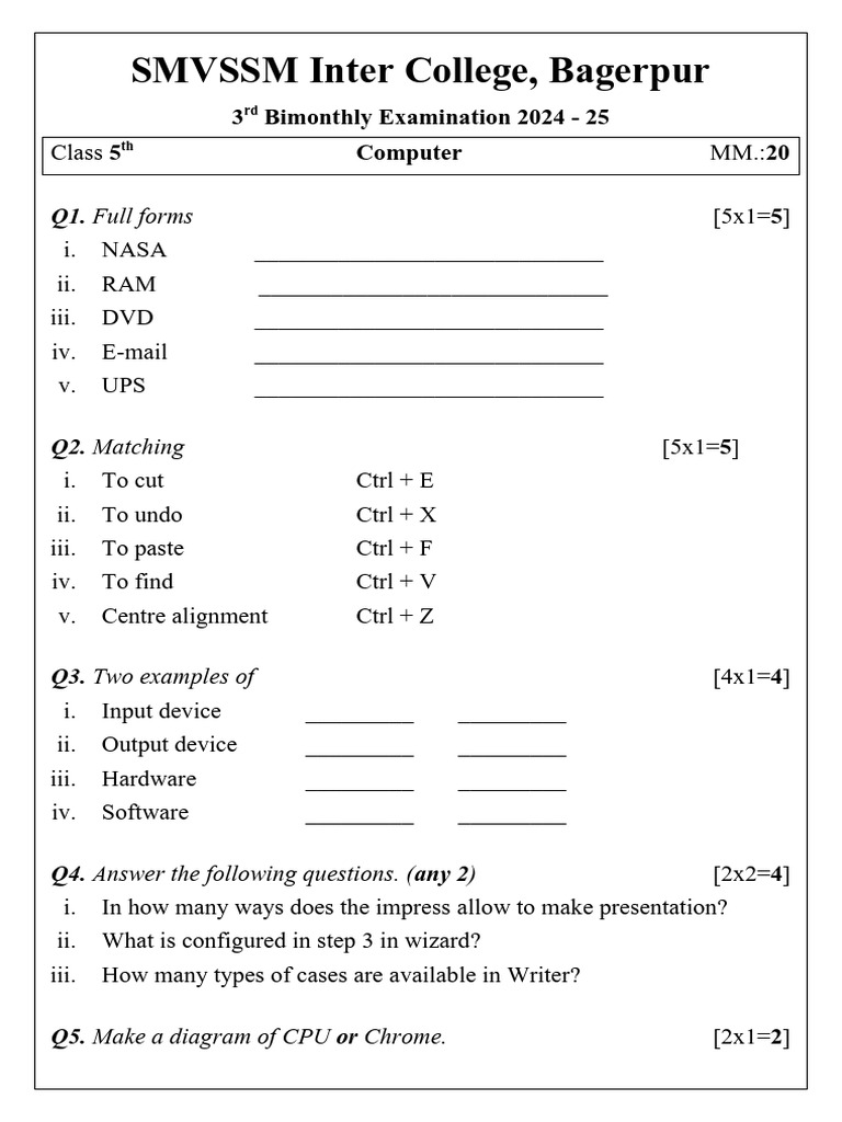 3rd Question Paper | PDF