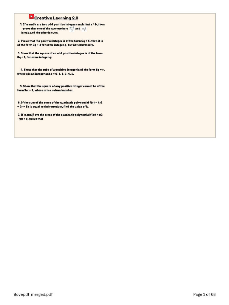 Maths 50 Important MCQ and Ques | PDF