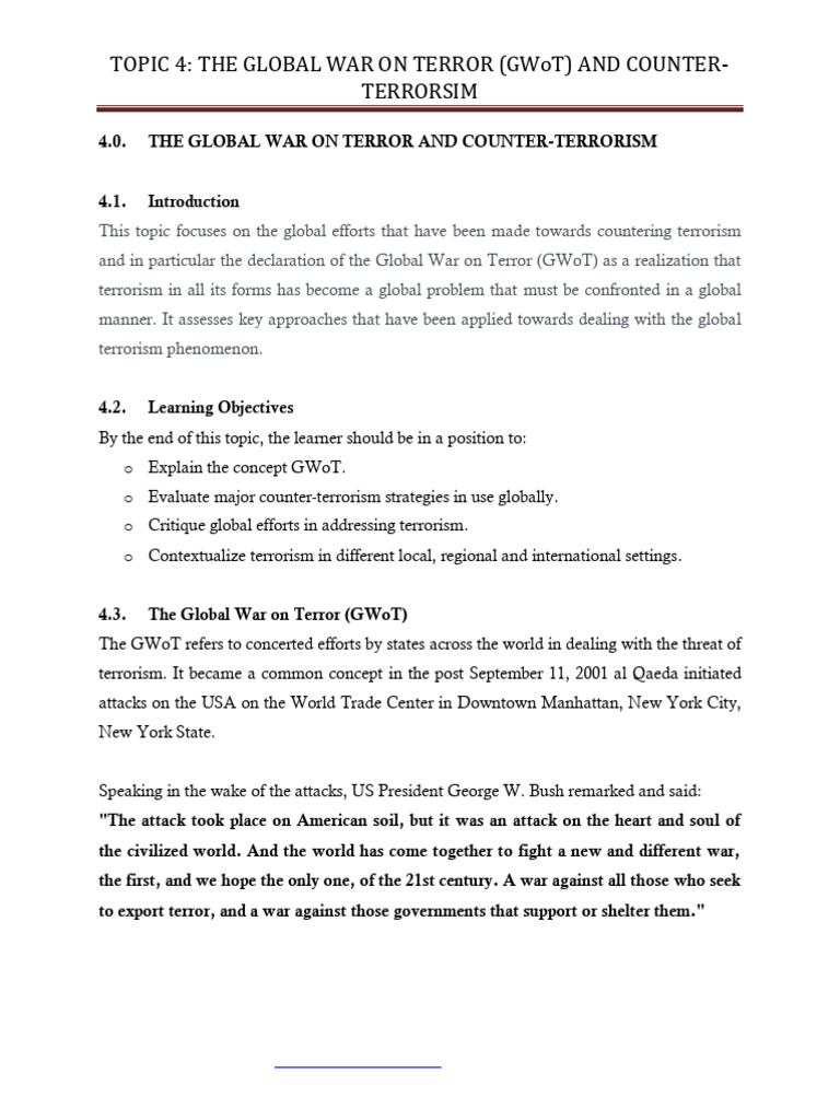 BIRD 402-Topic 4(The GWoT and Counter-Terrorism) (1) | PDF | War On Terror | Al Qaeda