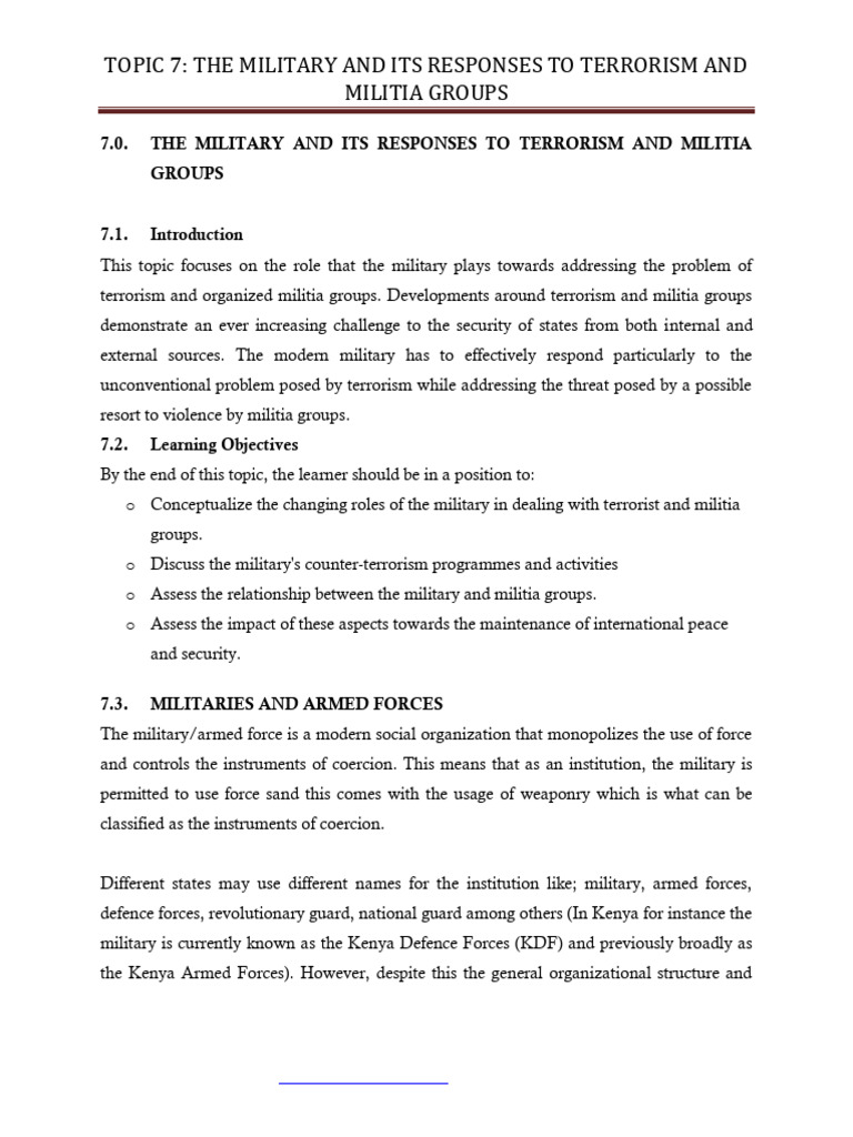 BIRD 402-Topic 7 (The Military and Its Responses To Terrorism and Militia Groups) RVSD | PDF ...