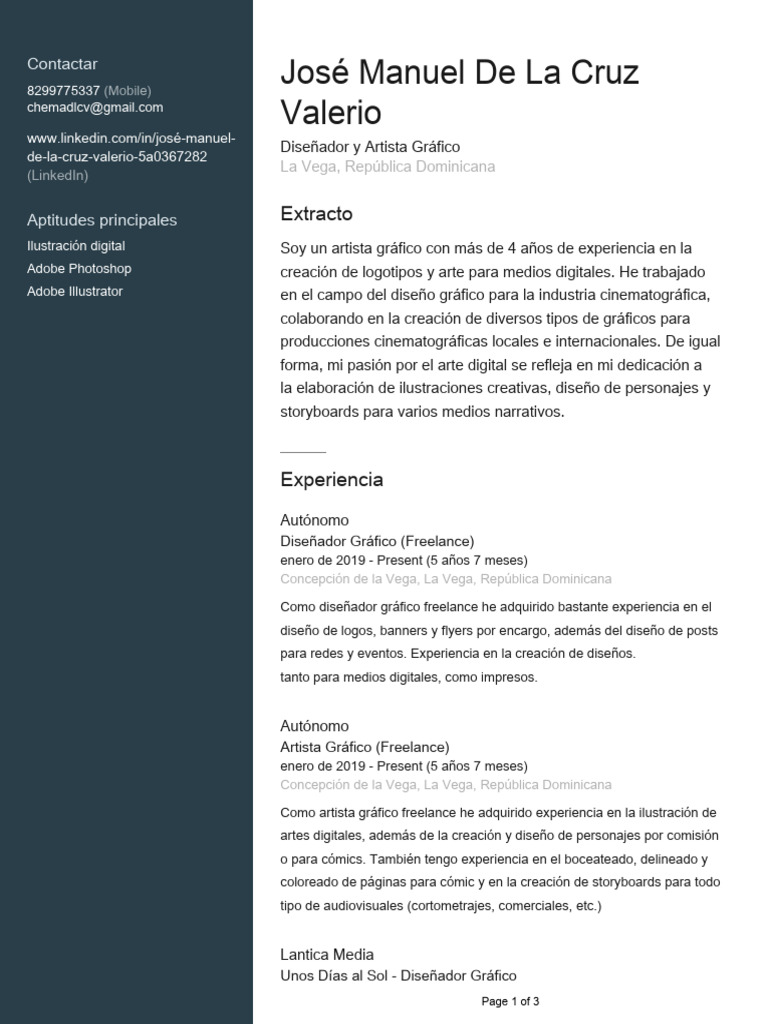 José de La Cruz - Linkedin Resume | PDF | Diseño gráfico | Diseño de ...