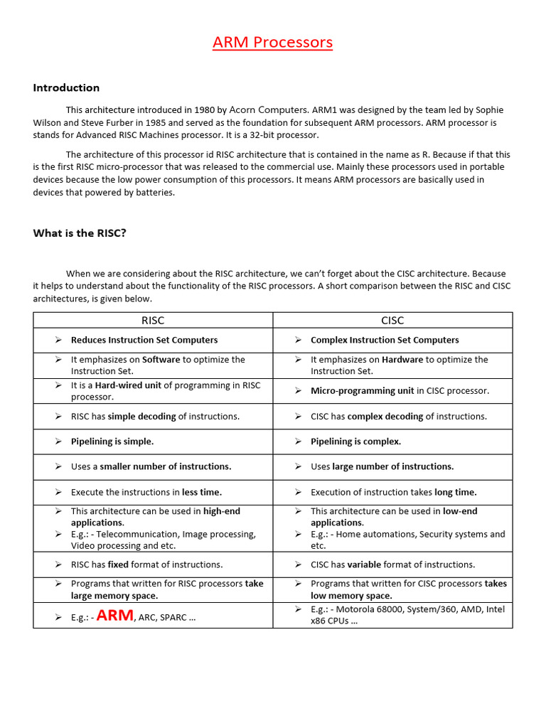 Overview of ARM Processor Architecture | PDF | Central Processing Unit | Computer Architecture