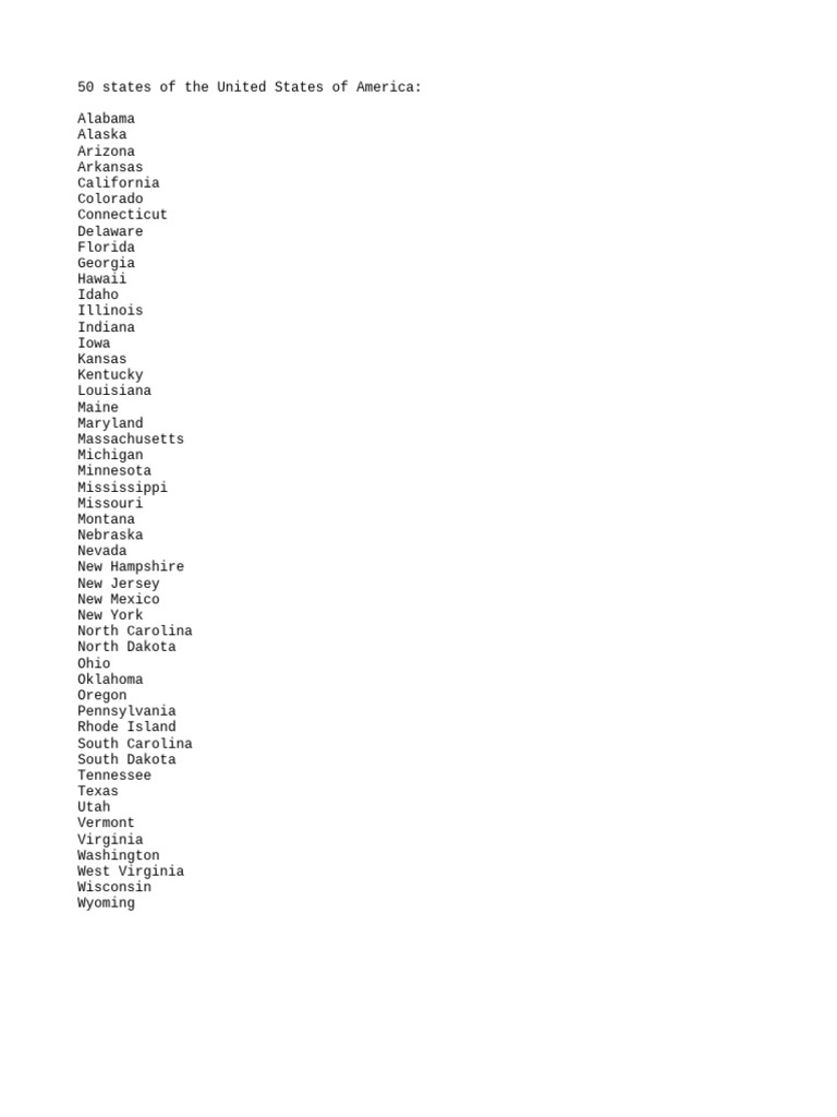 List of All 50 U.S. States | PDF