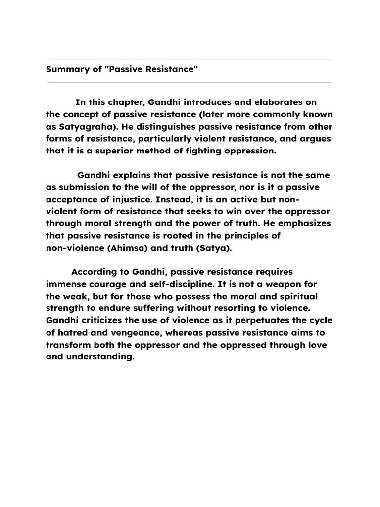 Passive Resistance Summary | PDF