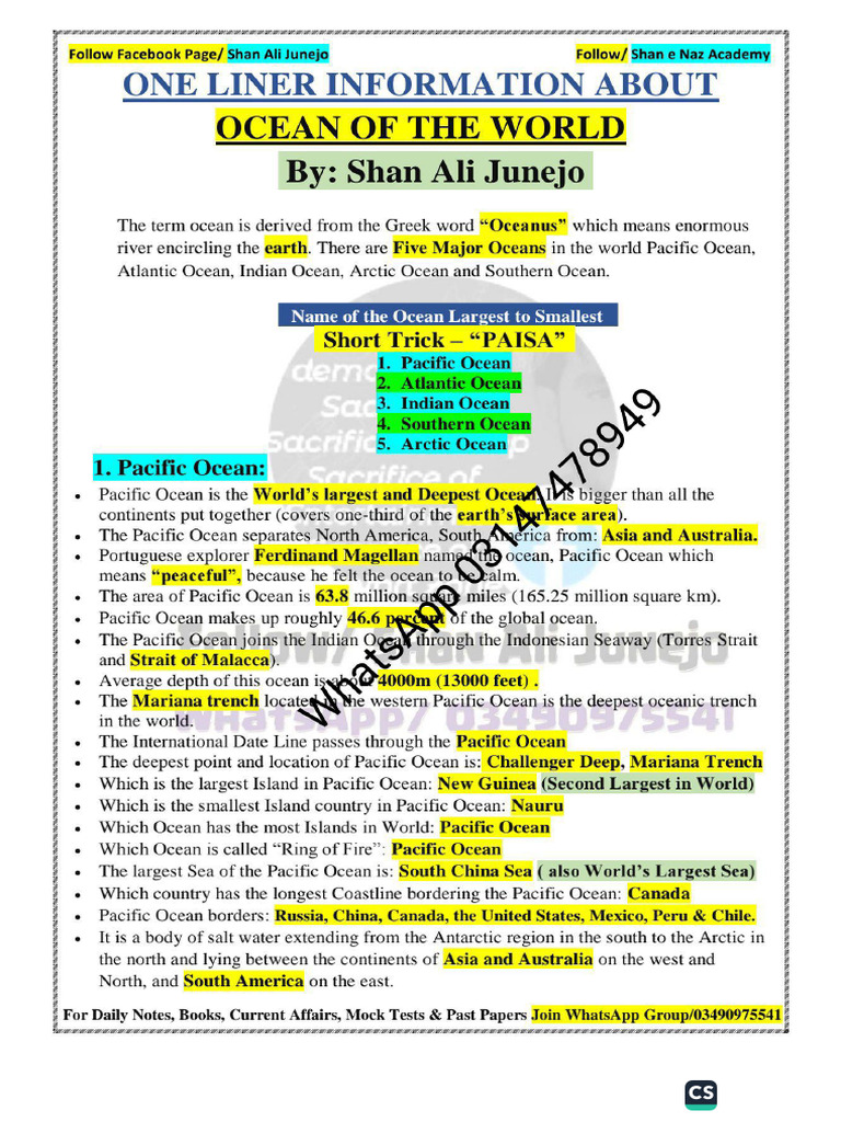 9th Topic Complete Information About Oceans of The World With Short ...