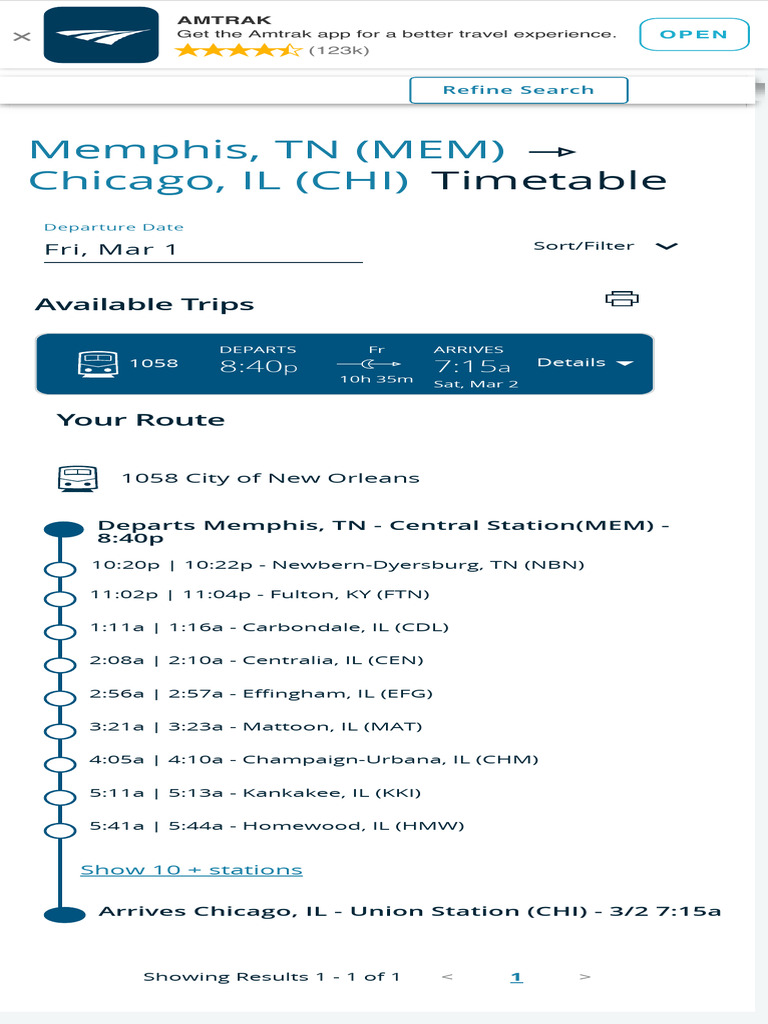 Amtrak Memphis to Chicago Schedule | PDF