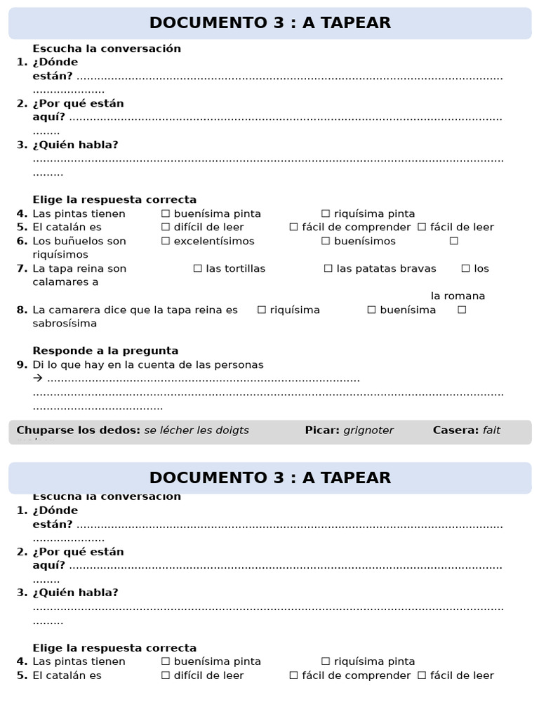 Ejercicio de Comprensión Auditiva en Español | PDF