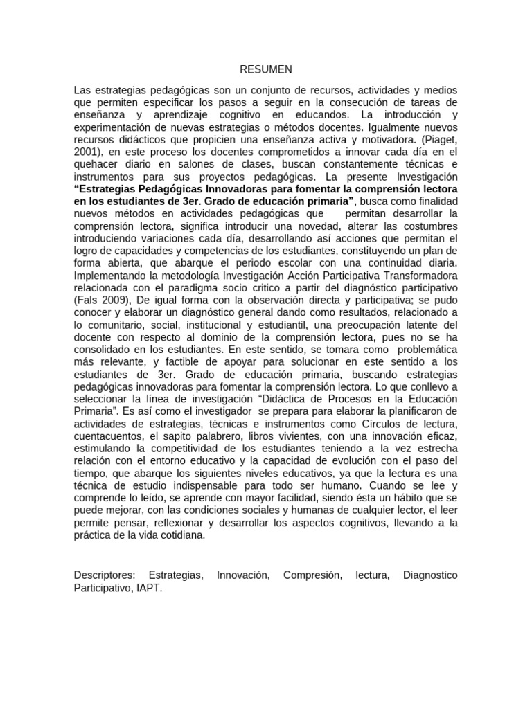 RESUMEN Estrategias Innovadoras para Comprensión Lectora | PDF ...