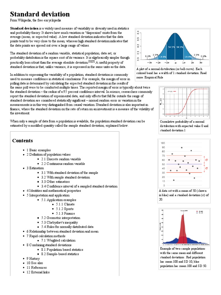 Standard Deviation - Wikipedia, The Free Encyclopedia | PDF | Standard ...