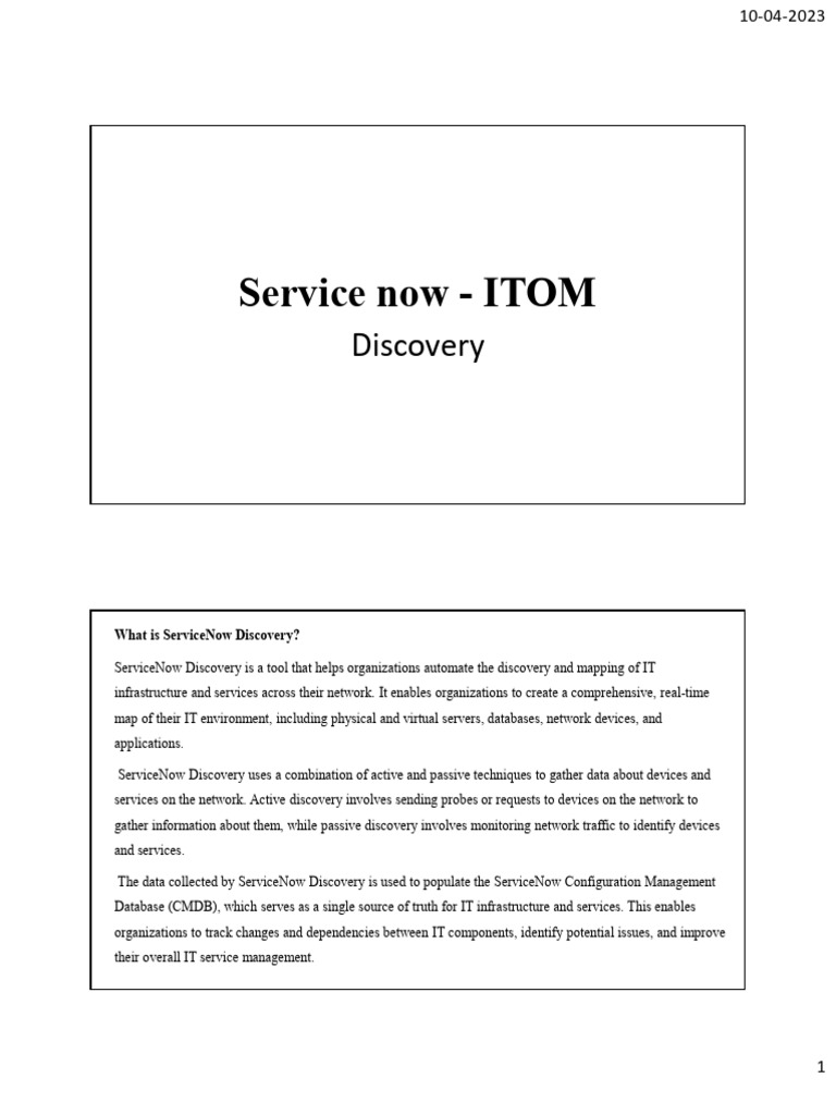ServiceNow ITOM Discovery Overview | PDF | Computer Network | Databases