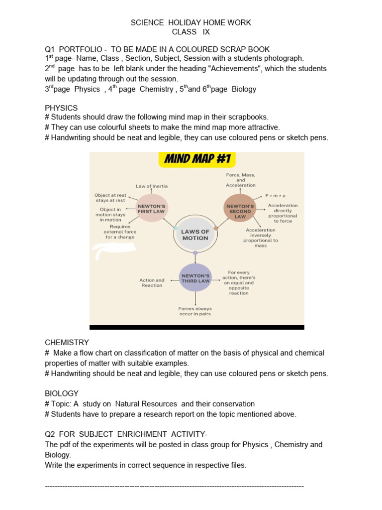 9 Science Holiday Homework | PDF