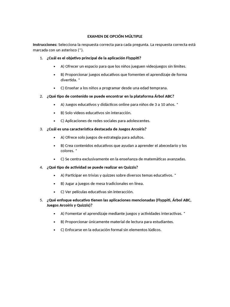 Examen de Opción Múltiple Educativa | PDF