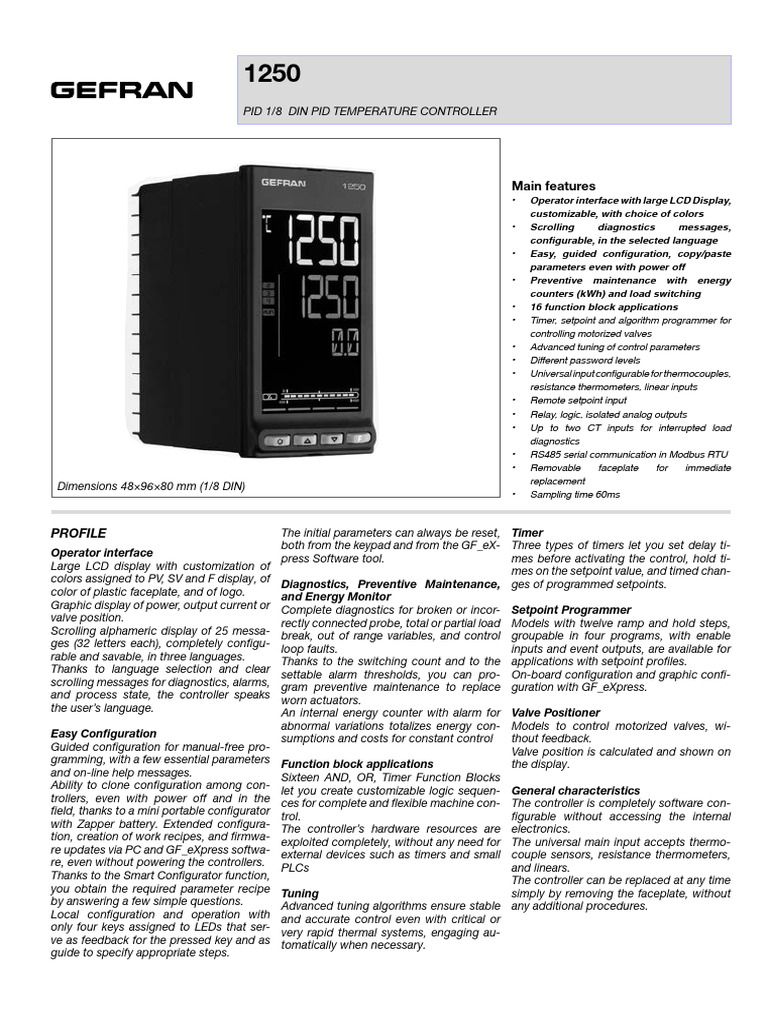 1250 PID 1-8 DIN Temperature Controller | PDF | Parameter (Computer Programming) | Relay