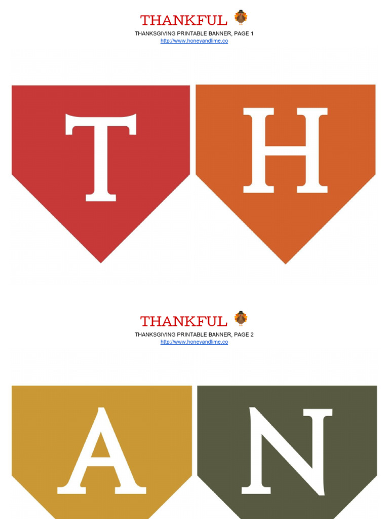 Thanksgiving THANKFUL Printable Banner Honeyandlime.co | PDF