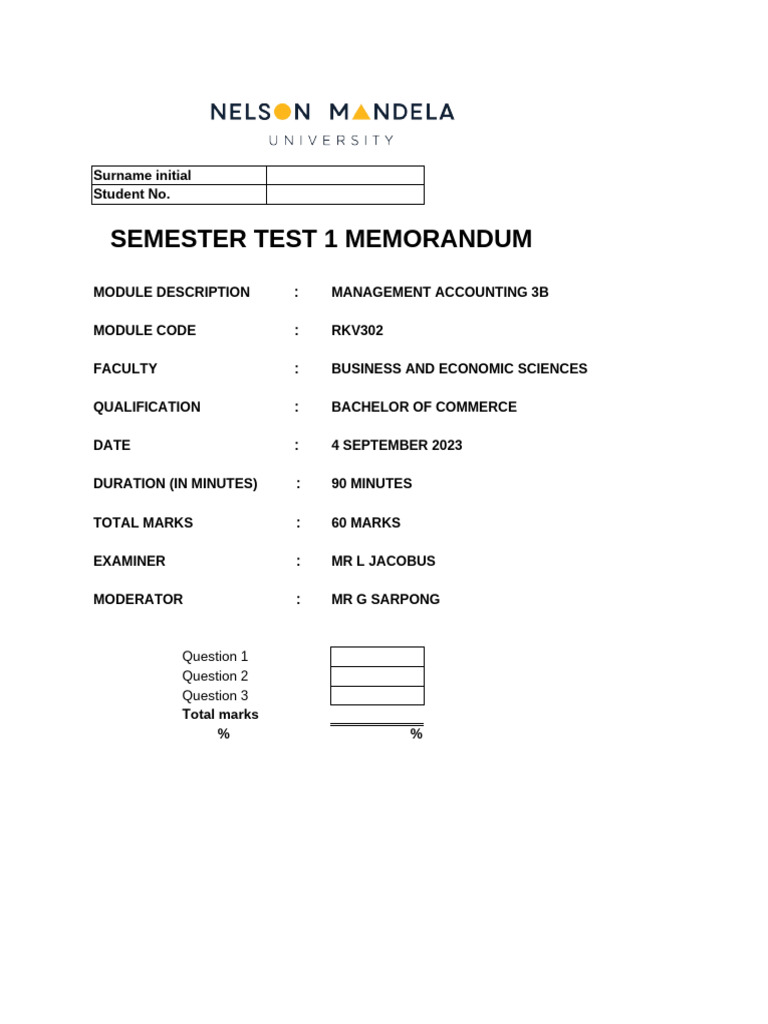 RKV302 Test 1 S - 2023 | PDF | Capital Structure | Cost Of Capital