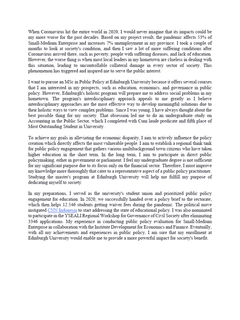 Personal Statement | PDF | Policy | Governance Personal Statement | PDF | Policy | Governance