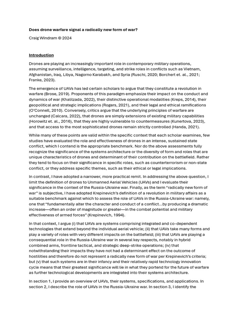 Essay Drone Warfare | PDF | Unmanned Aerial Vehicle | Anti Aircraft Warfare