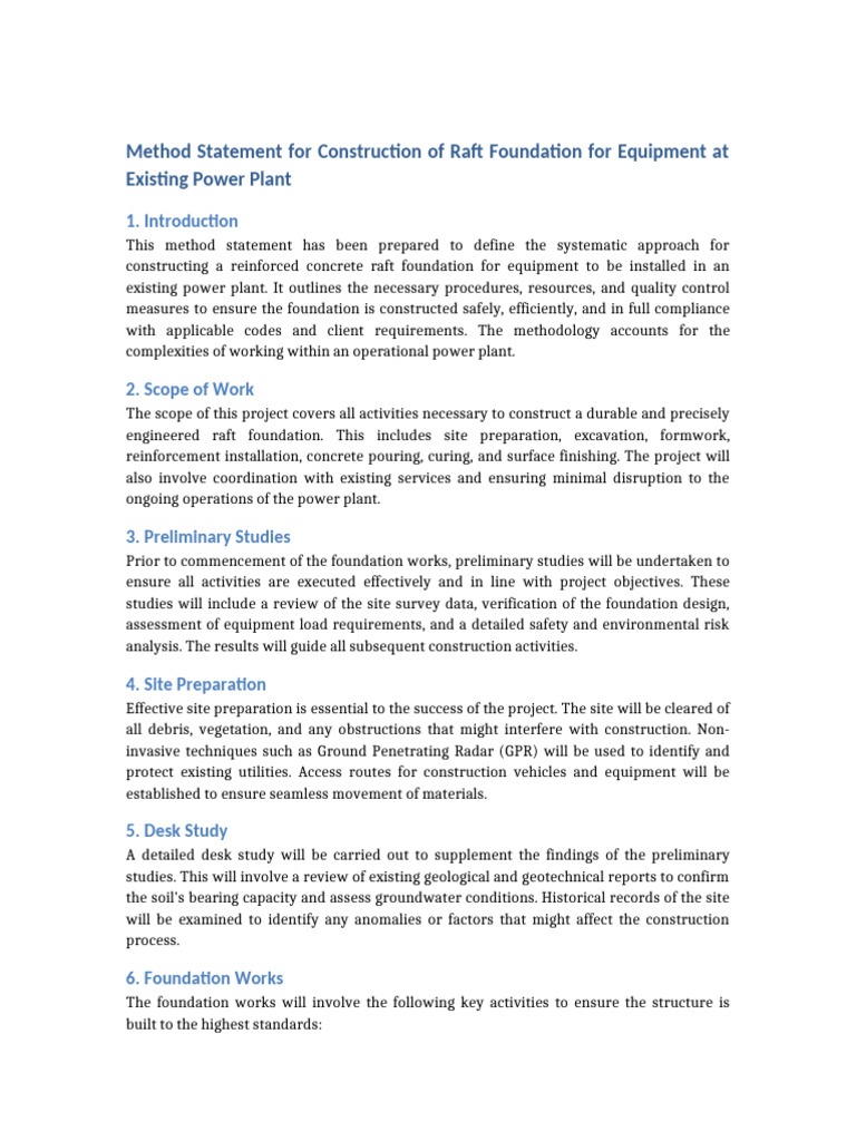 Raft Foundation Method Statement | PDF | Concrete | Quality Assurance