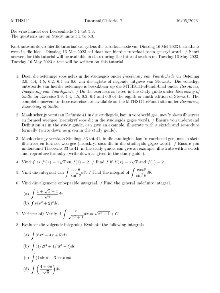 Maths Tutorial 9 | PDF