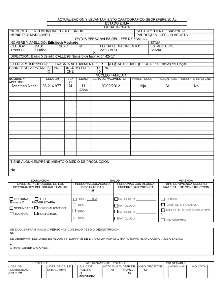 Formato de Censo Familiar en Zulia | PDF