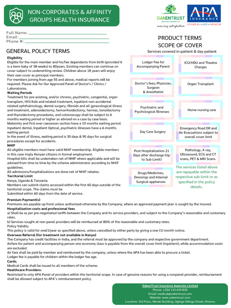 Oaken Trust Insurance Signup Sheet 2023 APA | PDF | Insurance | Surgery
