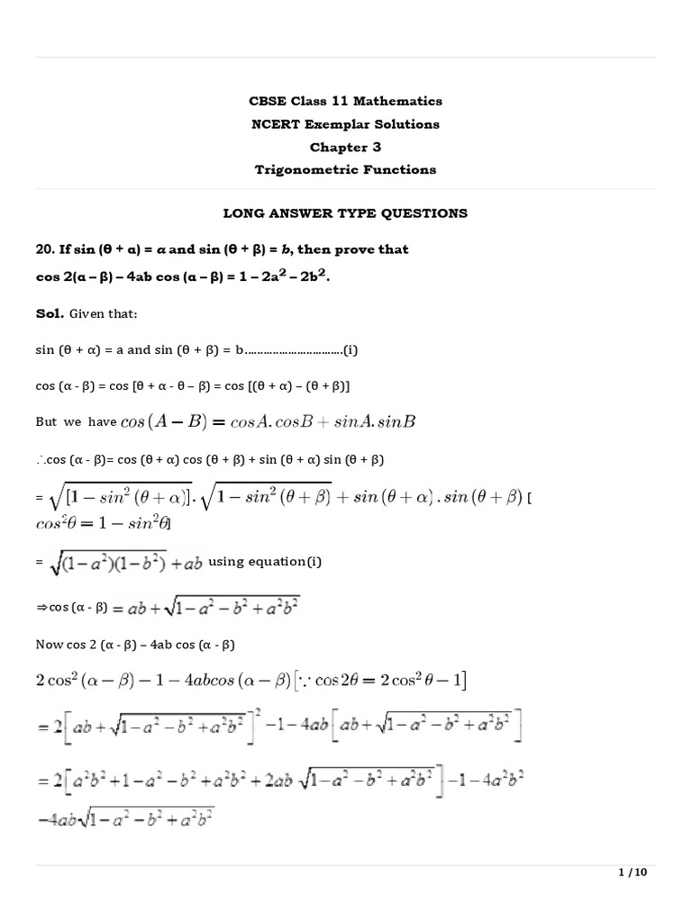 Trigonometric Functions Long Answer Type Questions If sin (θ + α) = and ...