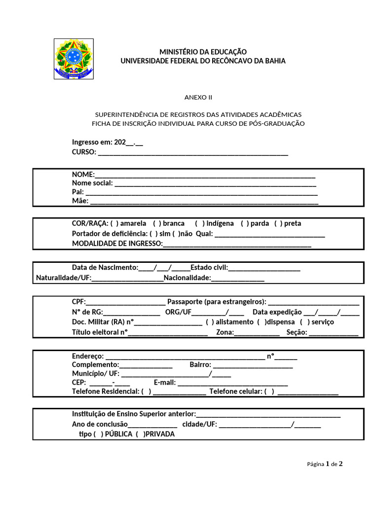 Anexo II3 Inscrição Aluno Novo | PDF