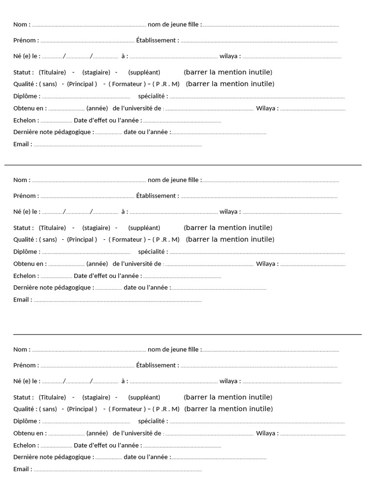 Fiche de Renseignements | PDF