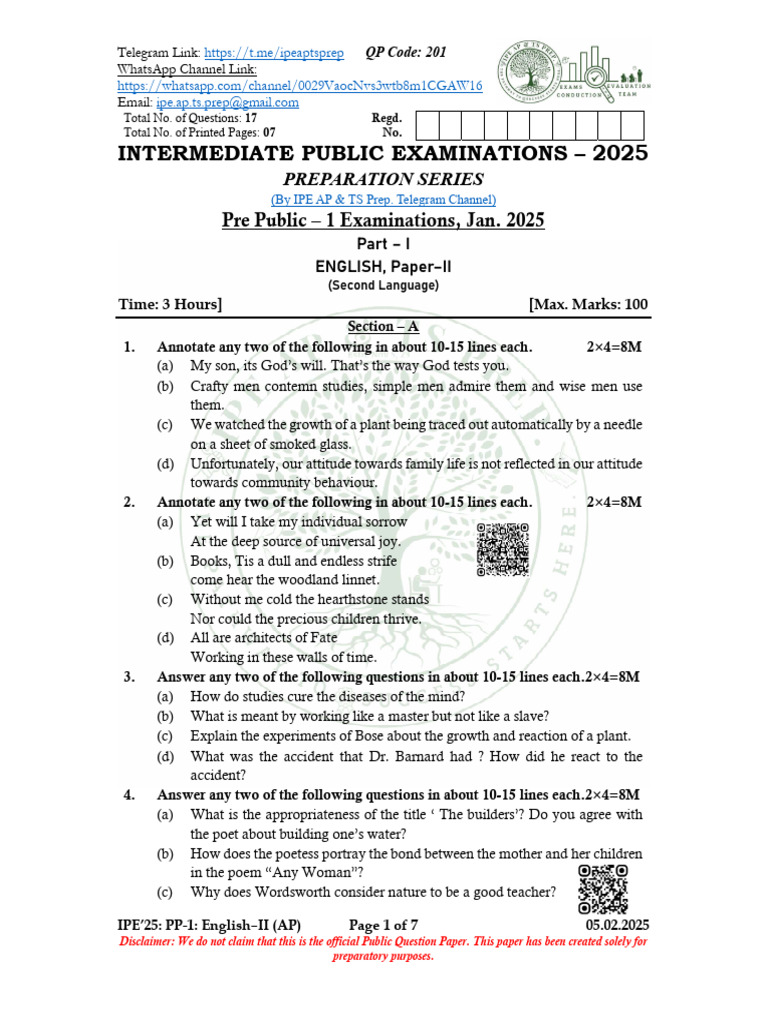 IPE 2025 English II Prep Paper | PDF | Lion