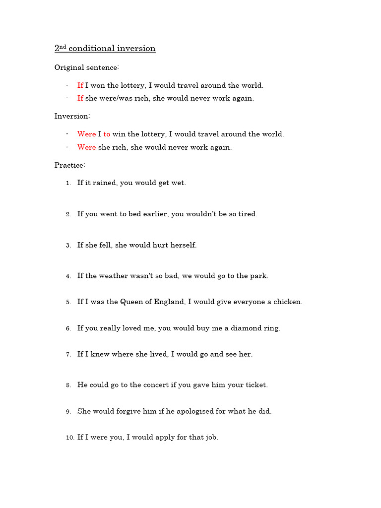 2nd Conditional Inversion Examples | PDF