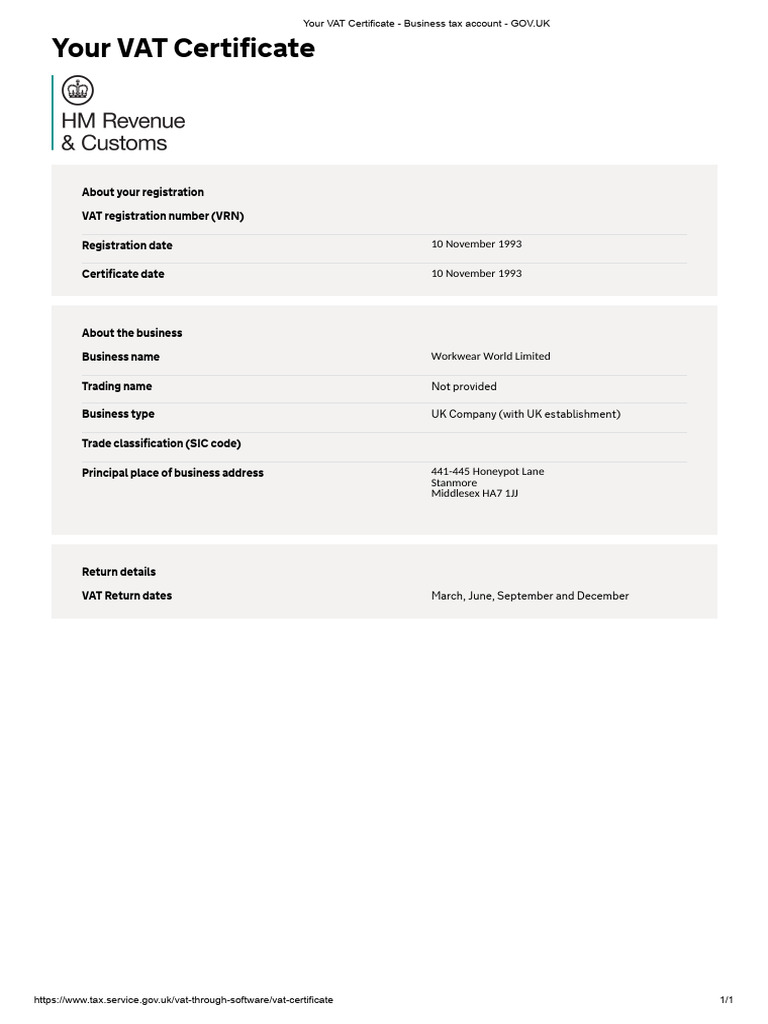 Workwear Vat Certificate | PDF