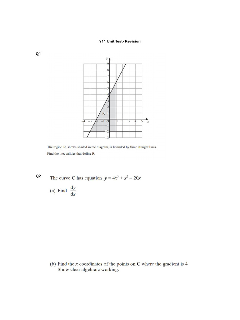 Open Y11 Unit Test Revision 2 | PDF