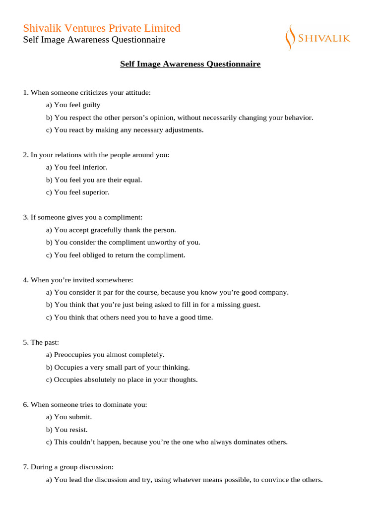 Self Image Awareness | PDF | Thought | Behavioural Sciences