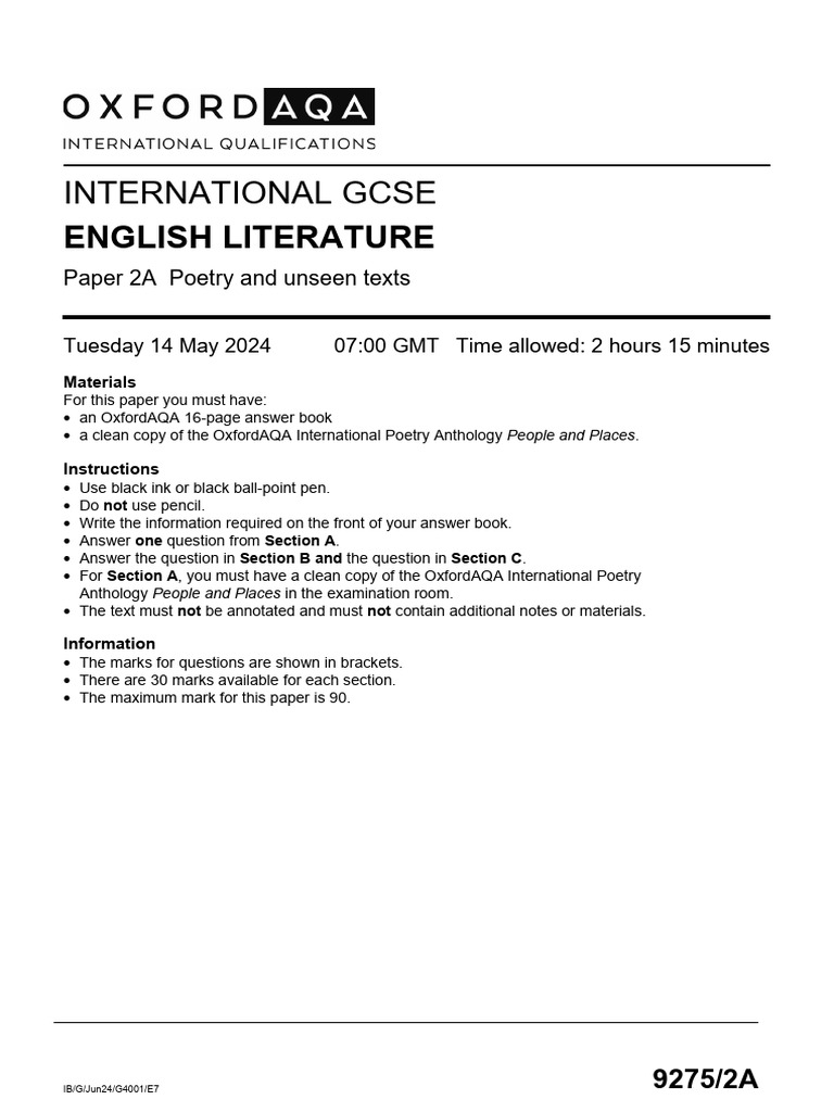 9275 2A QP InternationalEnglishLiterature GCSE 14May24!07!00 GMT E7 CR ...