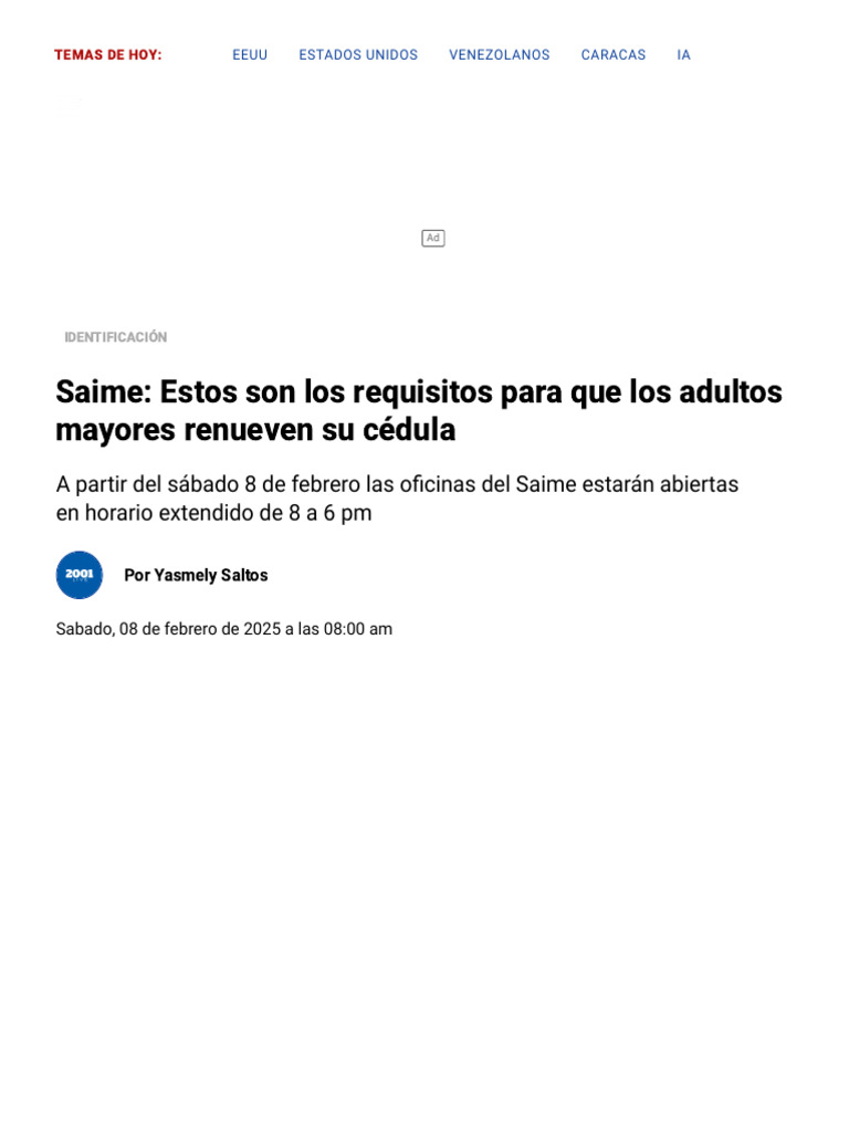 Saime - Estos Son Los Requisitos para Que Los Adultos Mayores Renueven Su Cédula | PDF | Venezuela