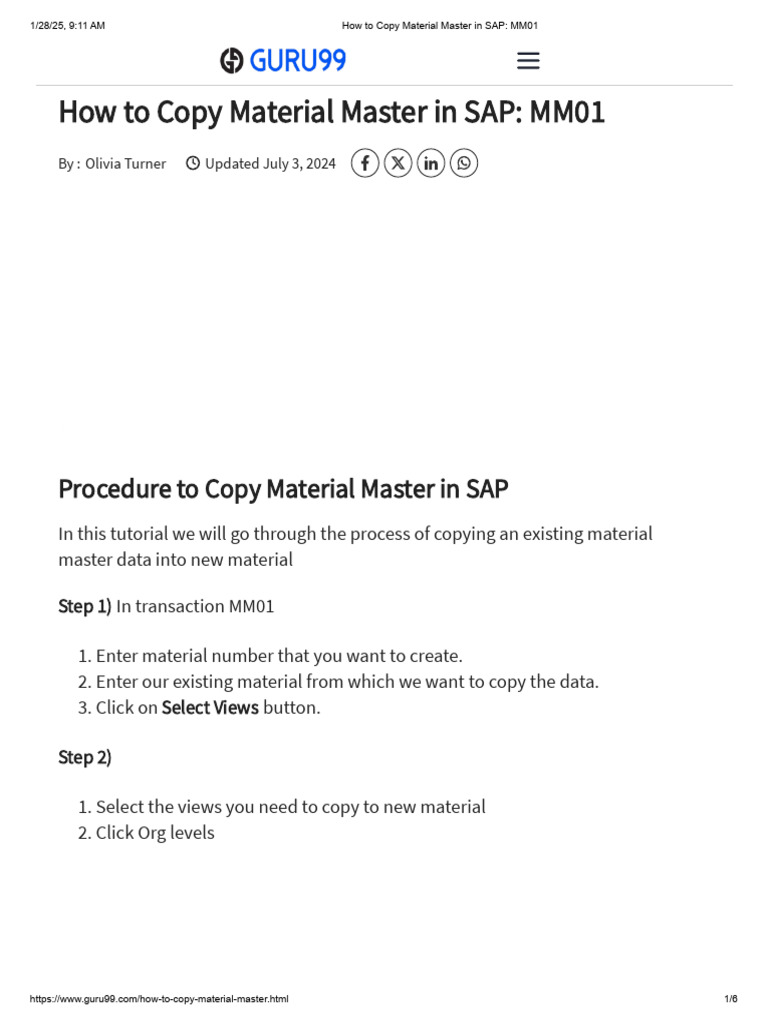 How To Copy Material Master in SAP - MM01 | PDF | Software Engineering ...