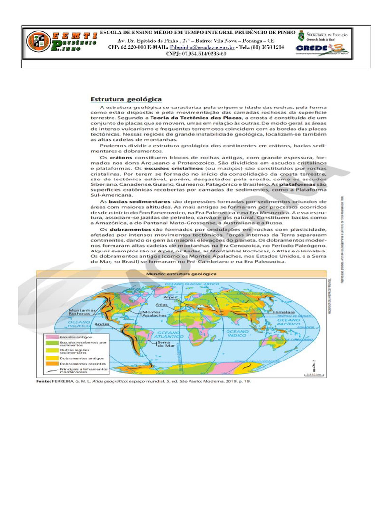 ATIV. GEOGRAFIA 1 ANO | PDF | Geologia | Rocha sedimentar