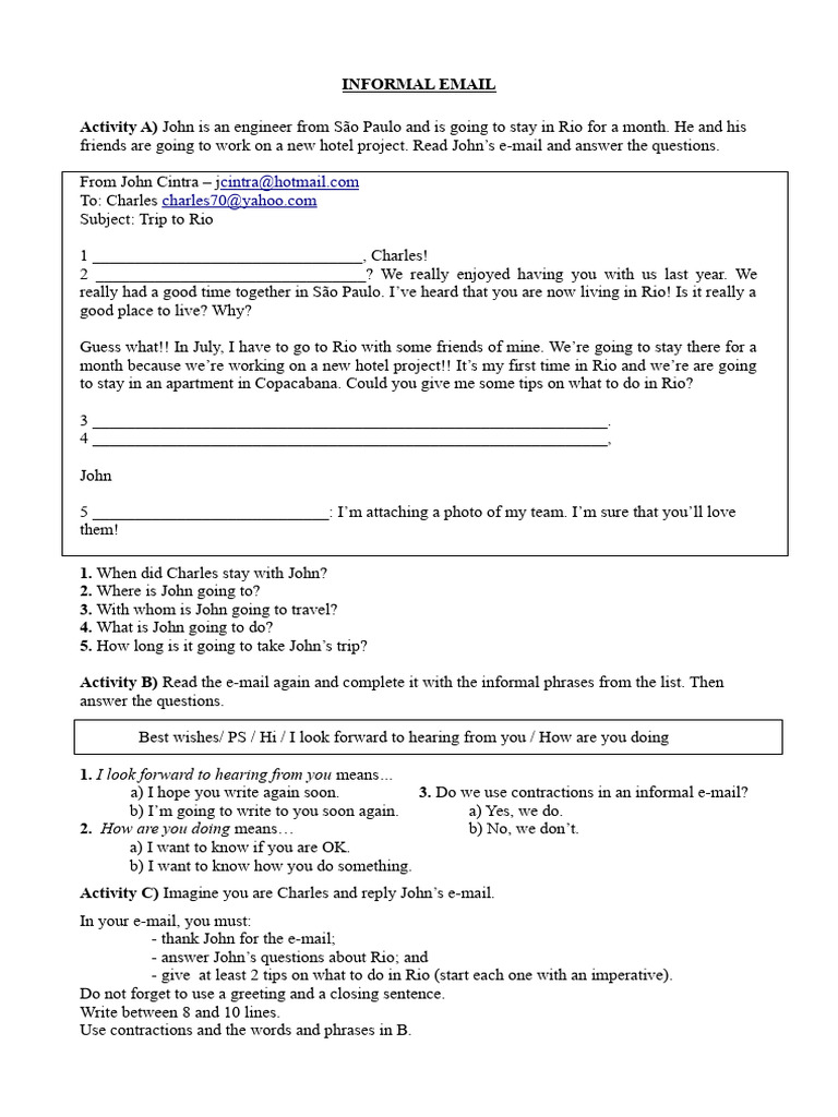 Writing Activity - Informal E-Mail | PDF