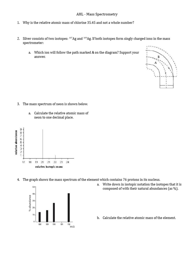 AHL - Mass Spectroscopy Practice Problems.docx | PDF