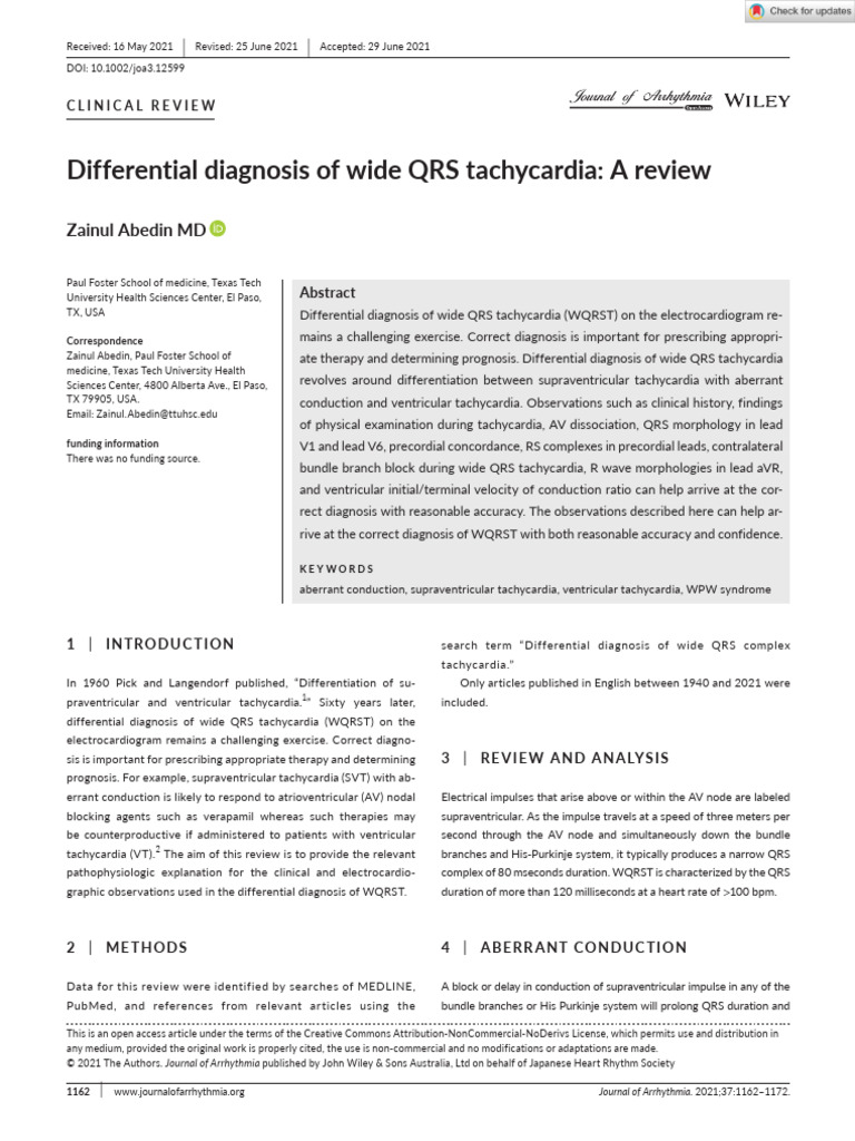 Clase 5. Differential Diagnosis of Wide QRS Tachycardia | PDF ...