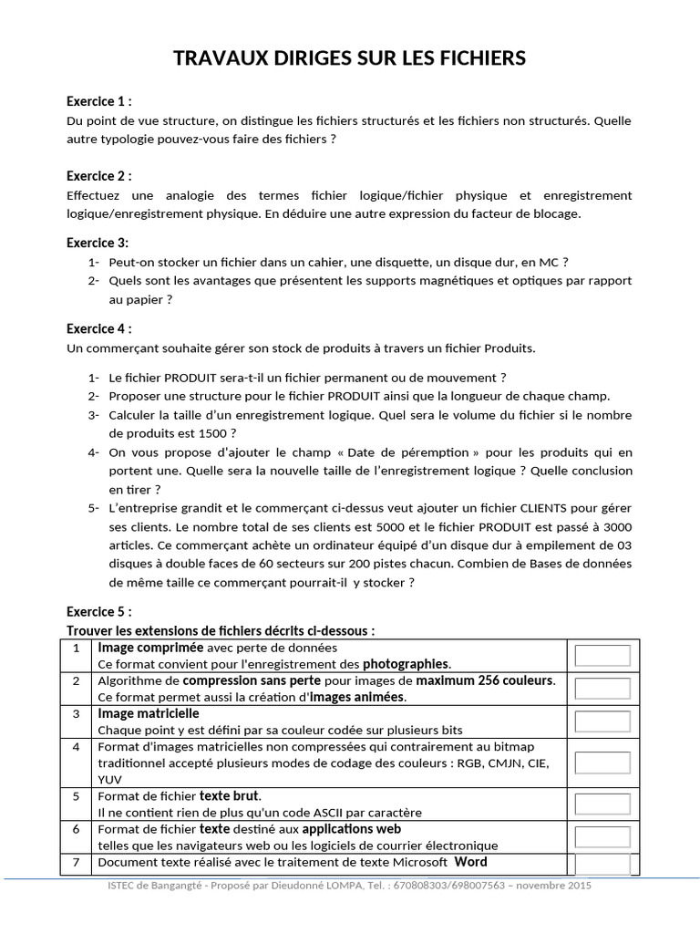 EXERCICES SUR LES FICHIERS | PDF | Fichier informatique | Compression de données
