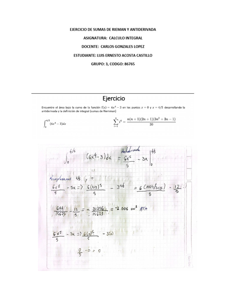 Ejercicio de Sumas de Rieman y Antiderivada | PDF
