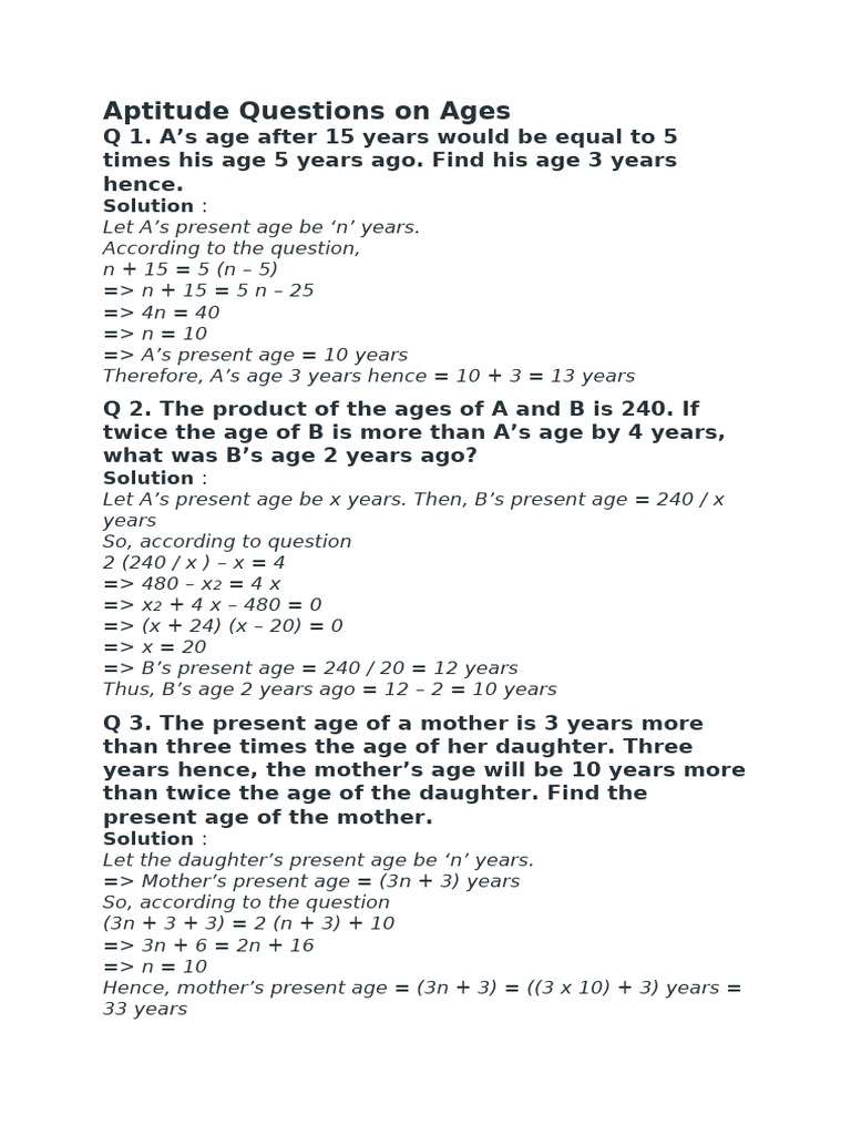 age questions ayaansh | PDF | Mathematics