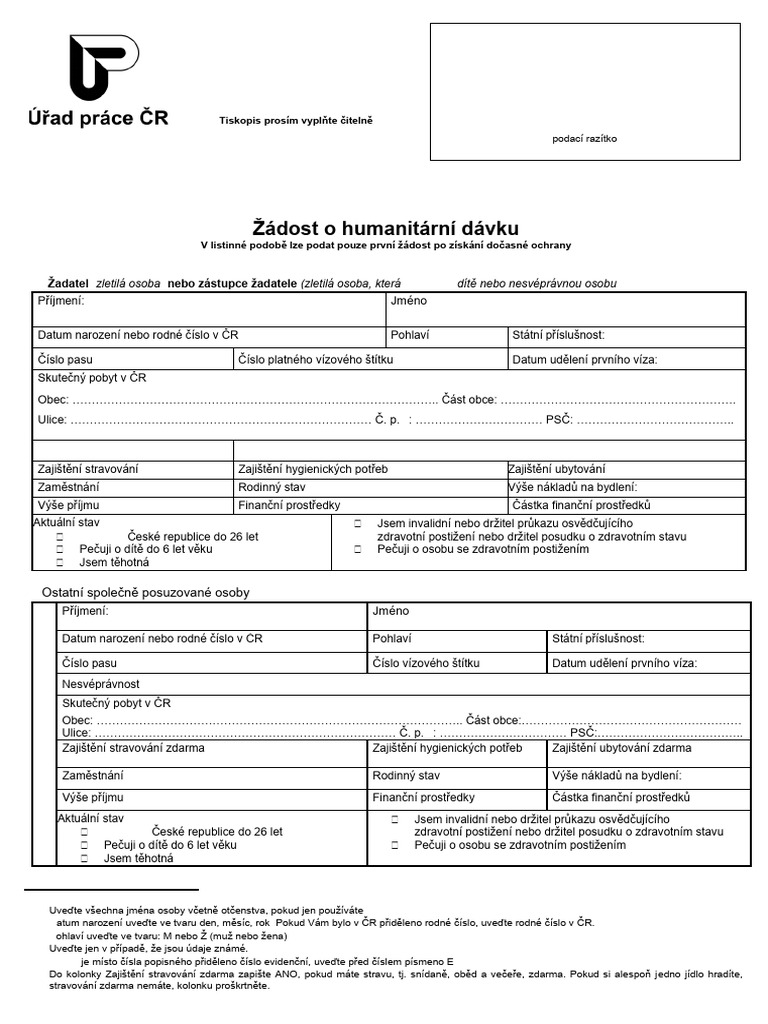 Žádost o Humanitární Dávku | PDF